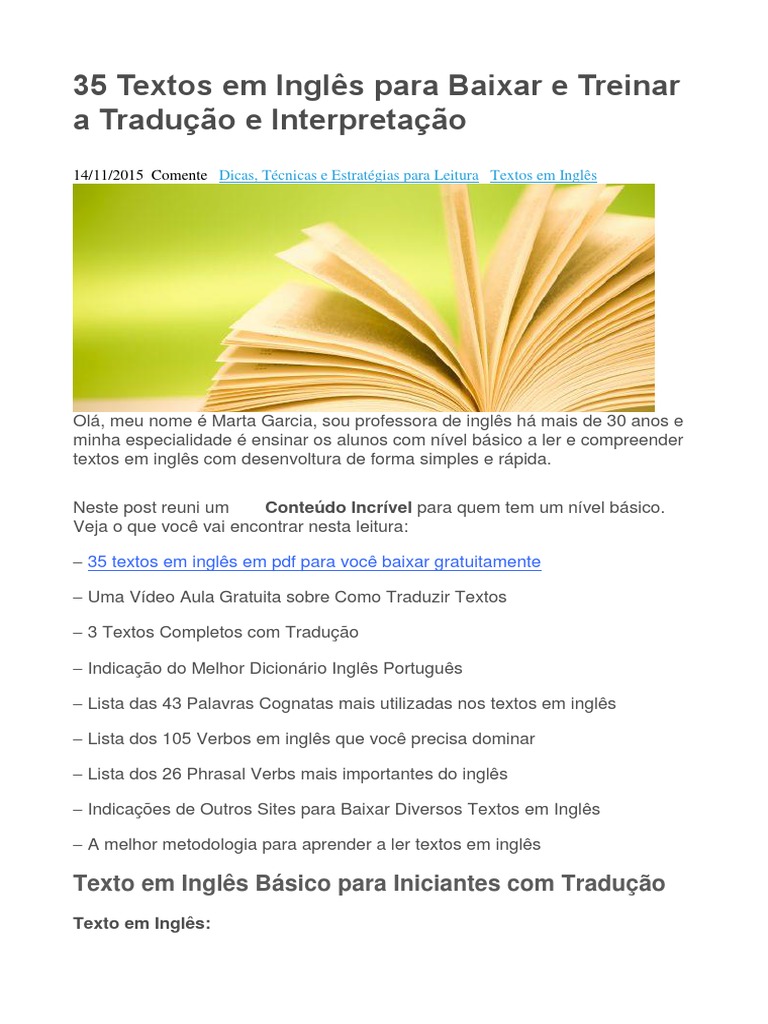 35 Textos Em Inglês Para Baixar e Treinar a Tradução e Interpretação ...