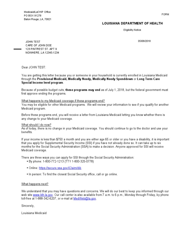 Louisiana Medicaid Eligibility Notice | PDF