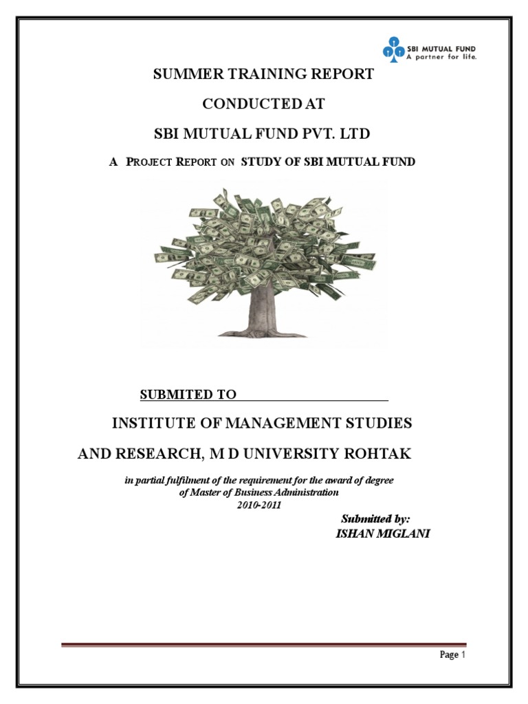 Study of SBI Mutual Fund Report | PDF | Mutual Funds | Investing