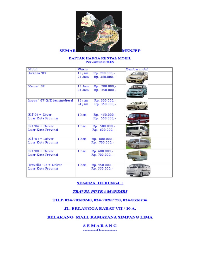 DAFTAR HARGA RENTAL MOBIL BARU (Semar) | PDF
