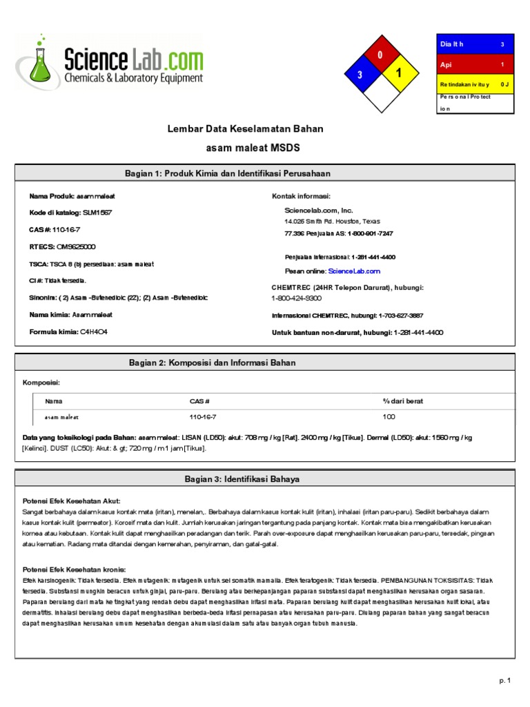 Msds - Asam Maleat | PDF