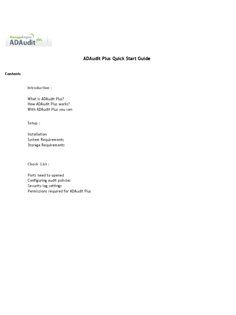 Adaudit Plus Quick Start Guide | PDF | Active Directory | Transport ...