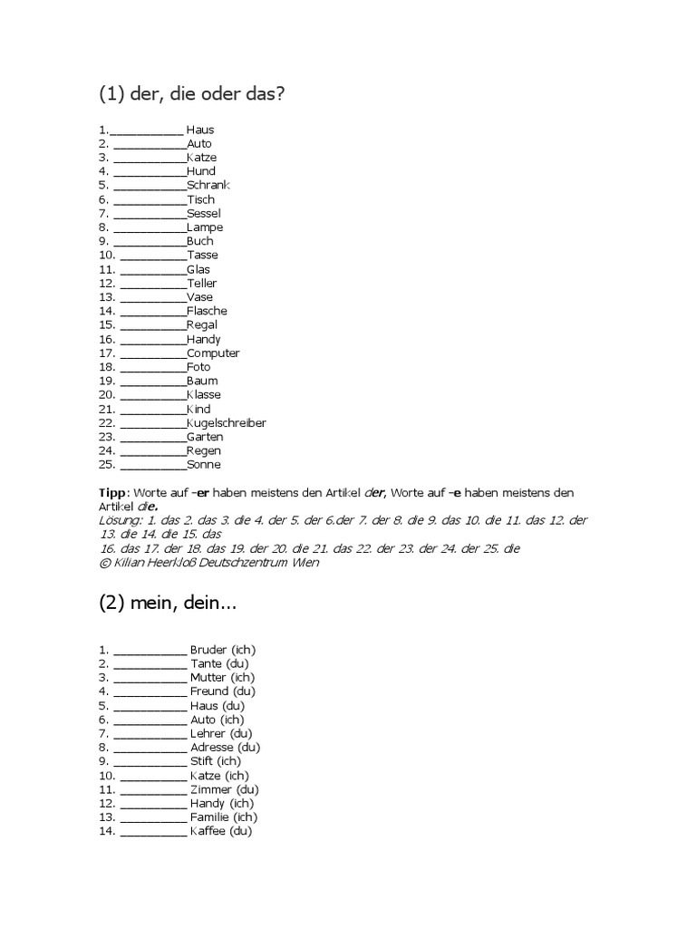 Der, Die Oder Das?: (2) Mein, Dein.. | PDF