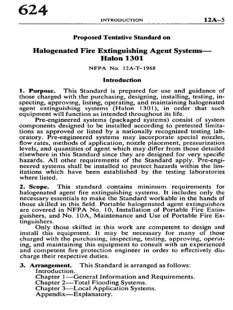 Proposed Tentative Standard On Halogenated Fire Extinguishing Agent Systems Halon 1301 | PDF ...