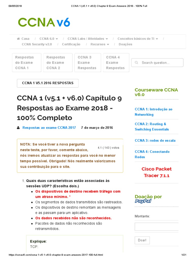 CCNA 1 (v5.1 + v6.0) Chapter 9 Exam Answers 2018 - 100% Full PDF | PDF | Port (Computer ...