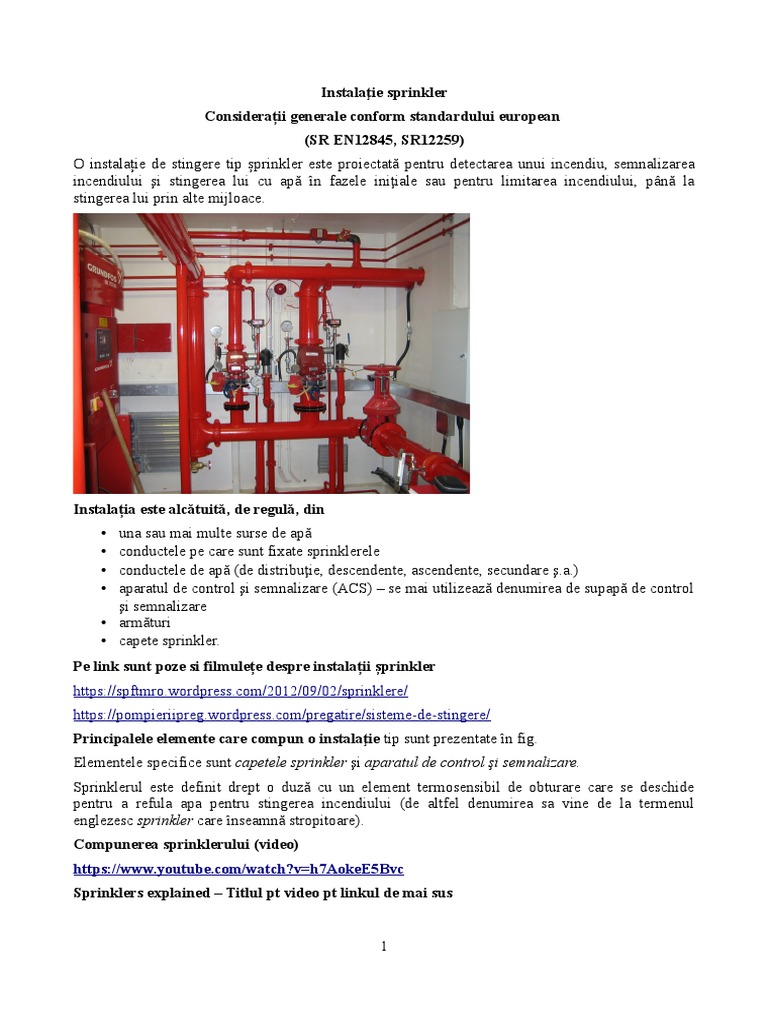 Instalatie Sprinkler Si SR 12845 | PDF