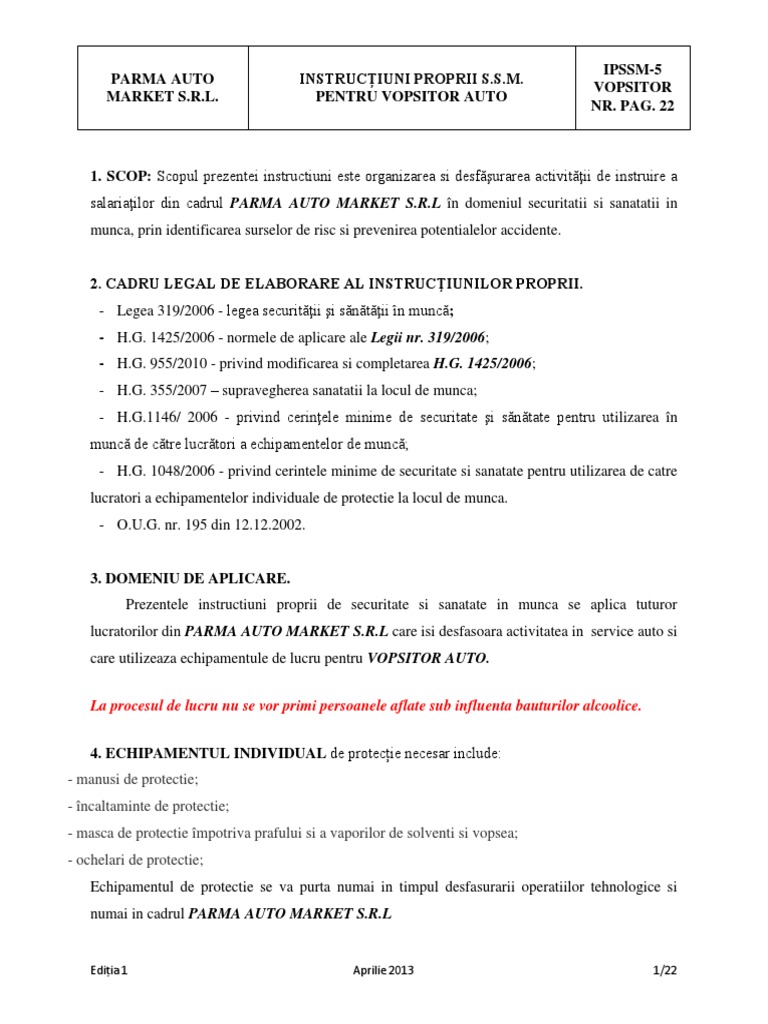 Instructiuni Proprii Vopsitor | PDF