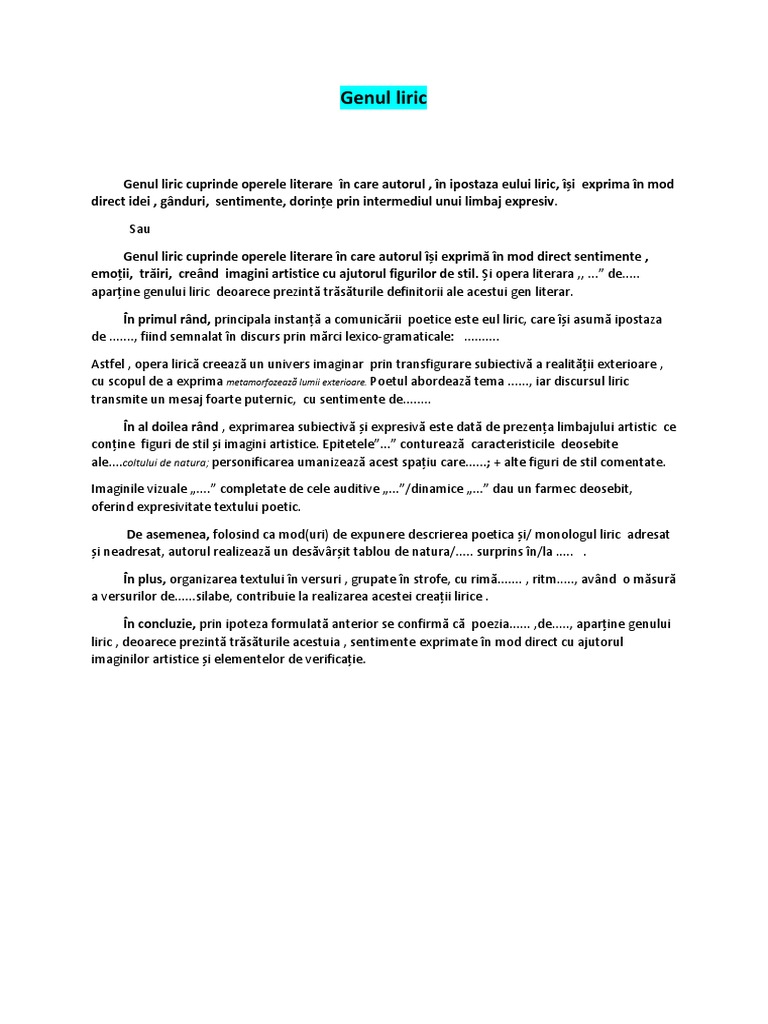 Genul Liric: Coltului de Natura | PDF