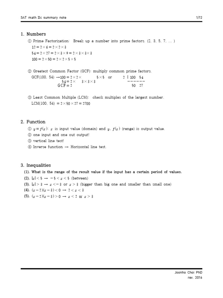SAT Math IIc Summary Notes | PDF | Trigonometric Functions | Sine