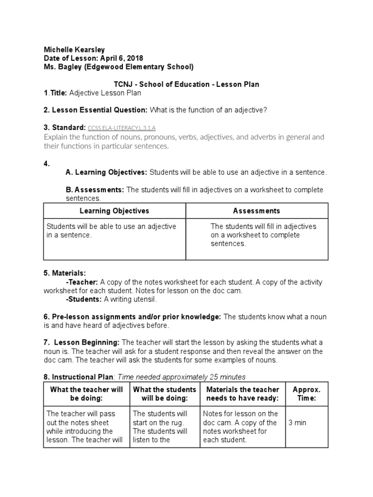 Adjective Lesson Plan | Download Free PDF | Lesson Plan | Adjective