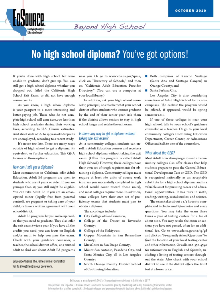 No High School Diploma? You've Got Options! | PDF | General Educational ...