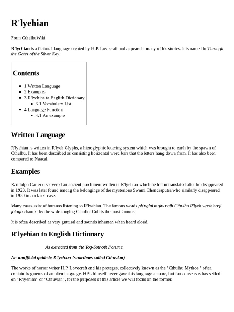 R'Lyehian - CthulhuWiki | Cthulhu | Word | Free 30-day Trial | Scribd