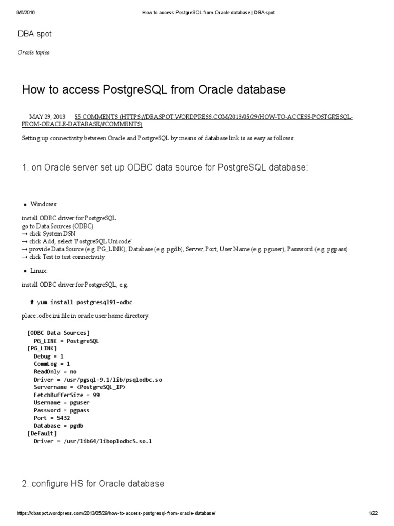 Acceso A Postgre Desde Oracle | PDF | Postgre Sql | Base de datos Oracle