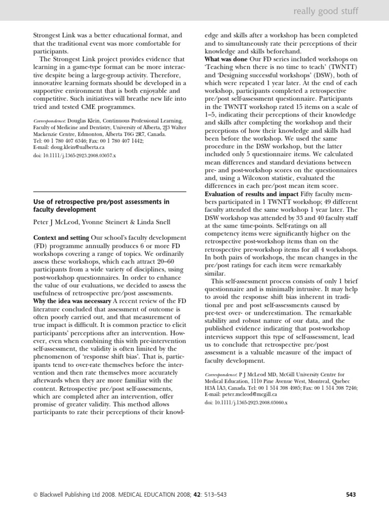 Assessing the Impact of Faculty Development Workshops Through ...