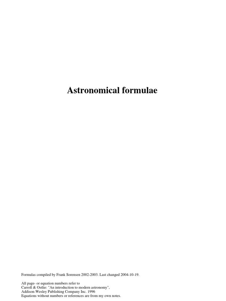 Astronomy Formulae | PDF | Stars | Wavelength