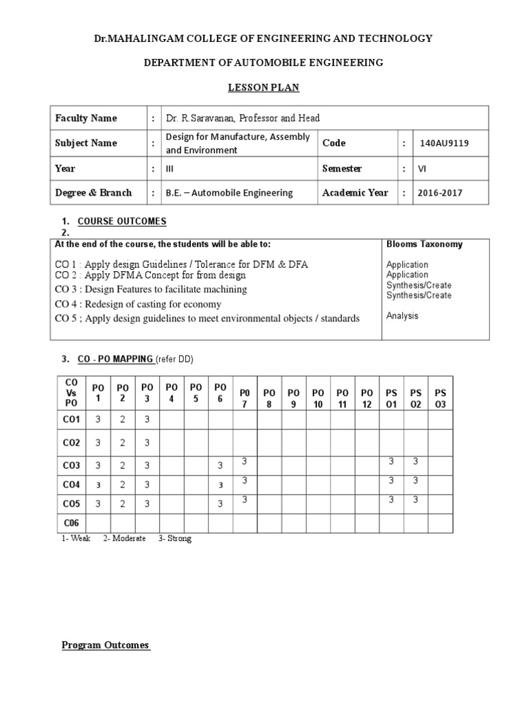 Dfma Lesson Plan | PDF | Engineering | Design