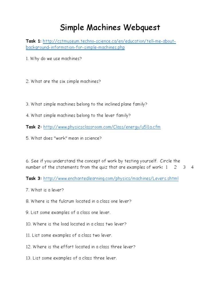 Simple Machines Webquest | PDF | Lever | Machines