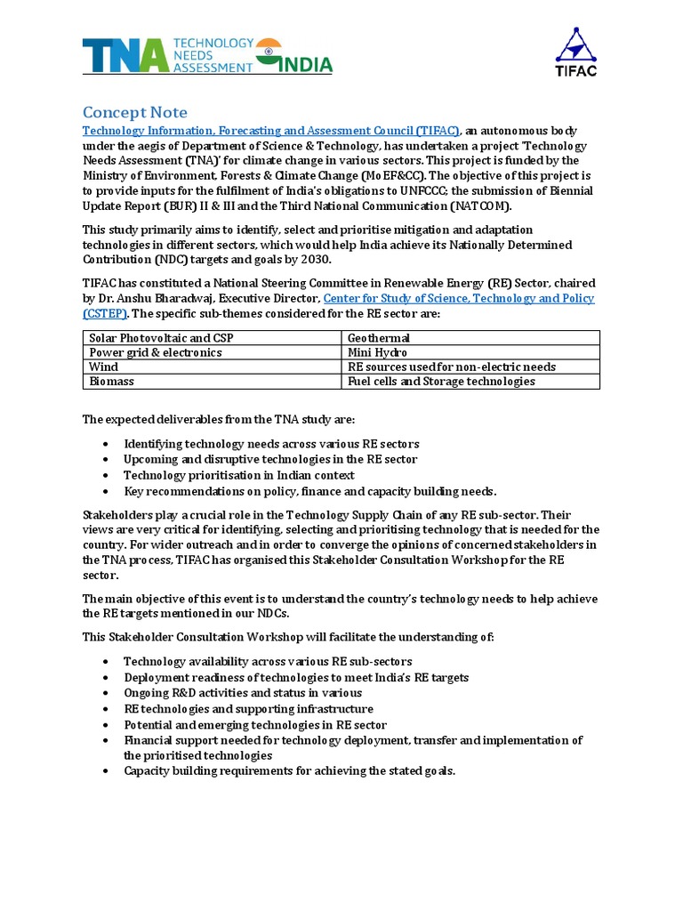 Concept Note: Technology Information, Forecasting and Assessment ...