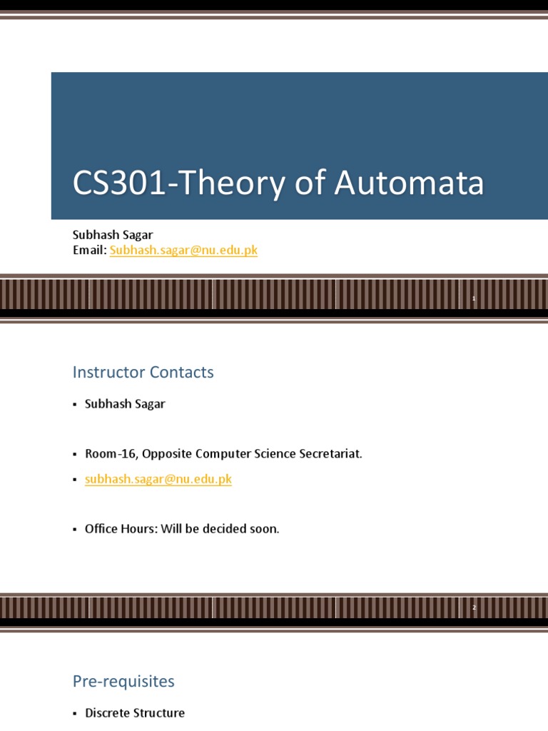 CS301-Theory of Automata: Subhash Sagar Email | PDF | Parsing | Automata Theory