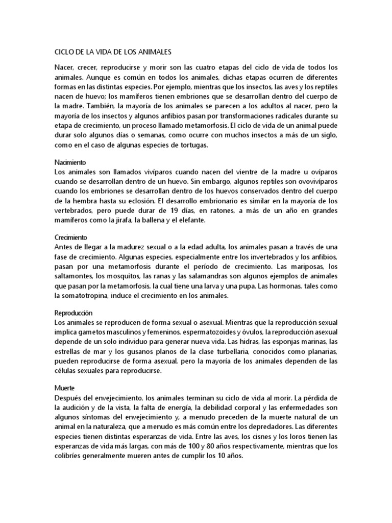 Ciclo de La Vida de Los Animales | PDF | Reproducción | Huevo