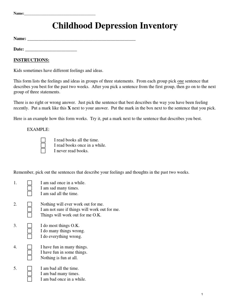 Childhood Depression Assessment Tool | PDF