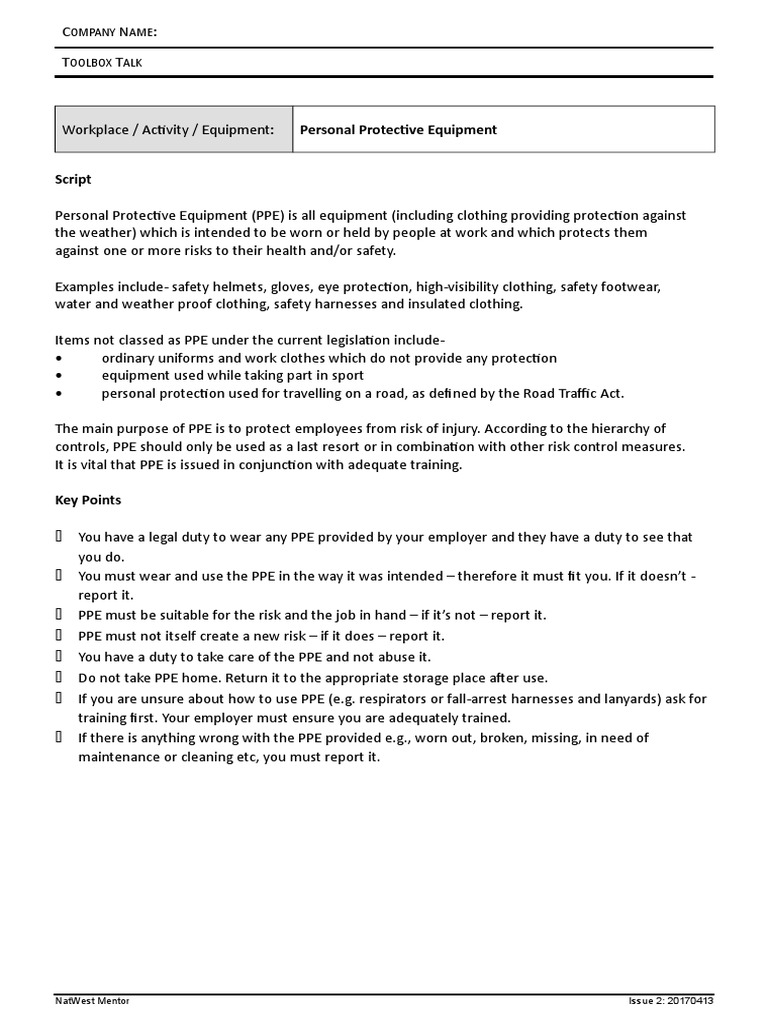 Personal Protective Equipment Script: Ompany AME Oolbox ALK | PDF ...