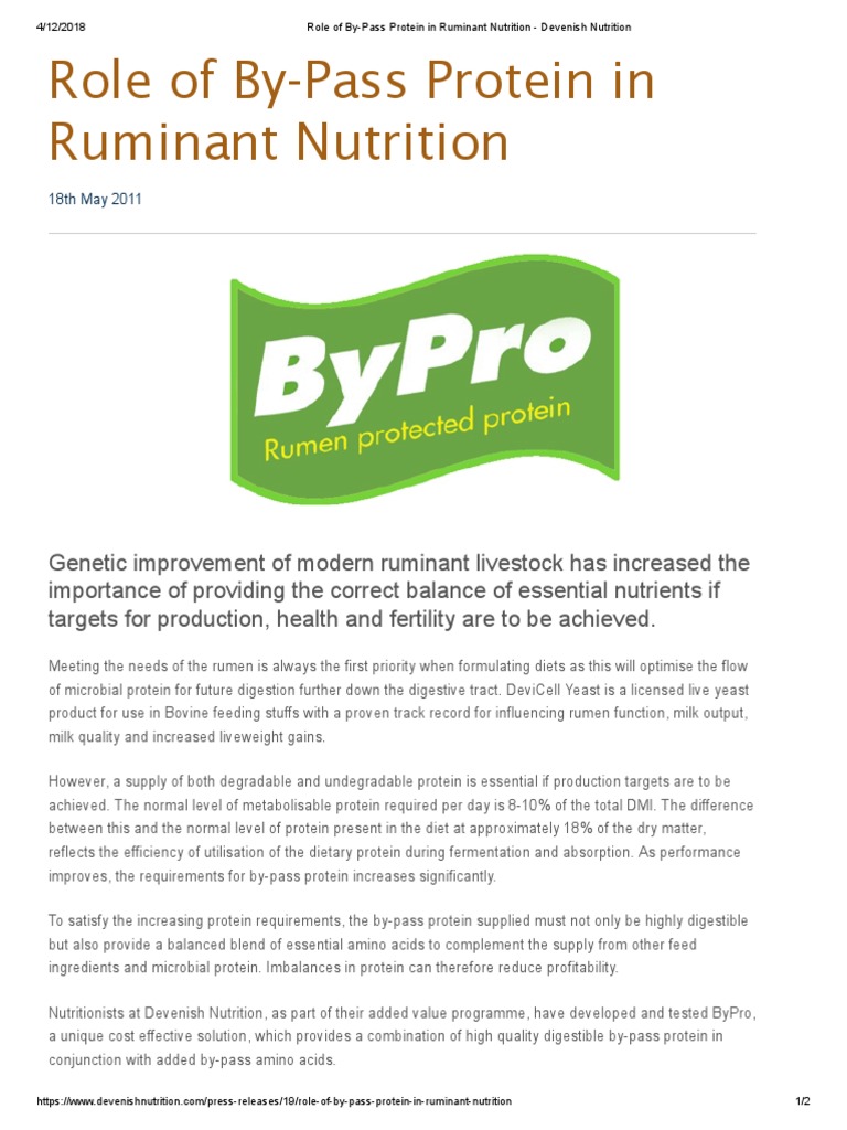 Role of By-Pass Protein in Ruminant Nutrition - Devenish Nutrition | PDF