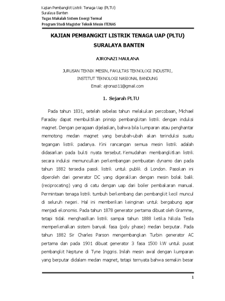 Kajian Pembangkit Listrik Tenaga Uap Pltu Suralaya Banten | PDF | Sains ...