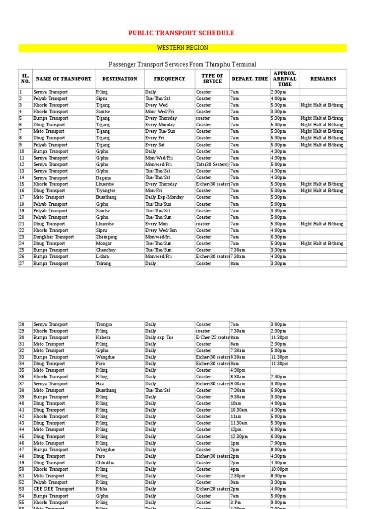 Bhutan Bus Time Table PDF | PDF