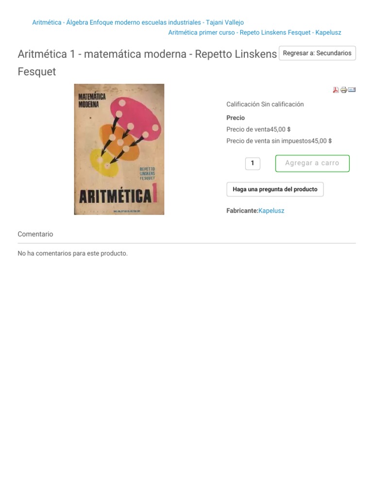 Secundarios Aritmética 1 - Matemática Moderna - Repetto Linskens ...