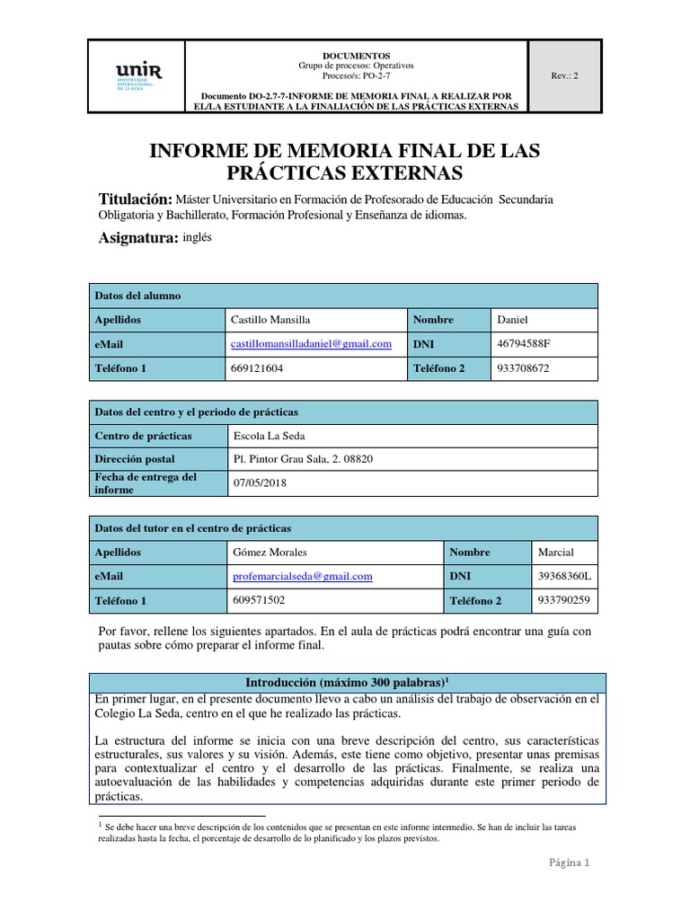 Practicum Observación Daniel Castillo | PDF | Educación primaria ...