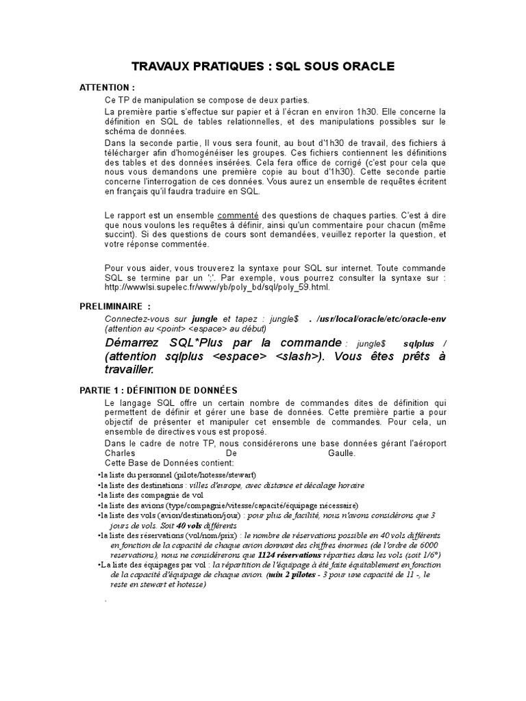 TP Oracle Aeroport | PDF | SQL | Fichier informatique