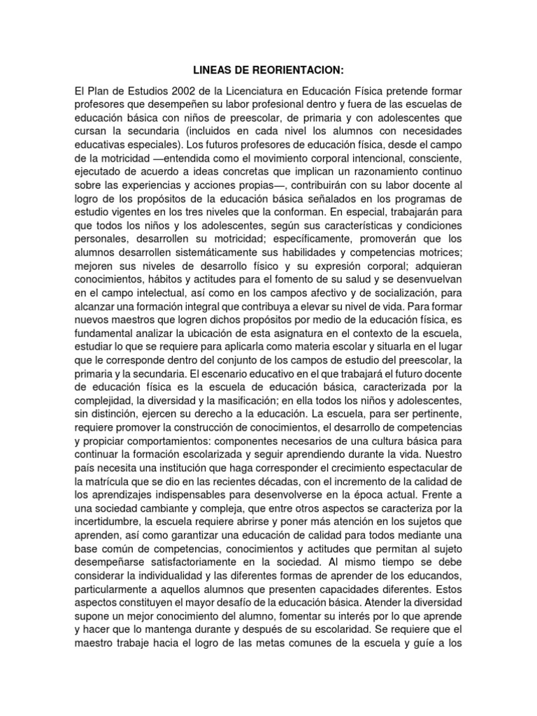 Lineas de Reorientacion | PDF | Educación Física | Educación primaria