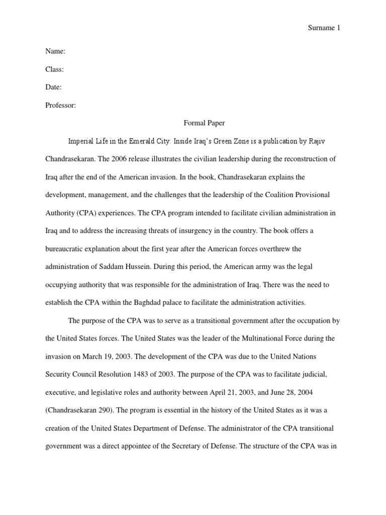 Formal Paper Imperial Life in The Emerald City Inside Iraq's Green Zone ...