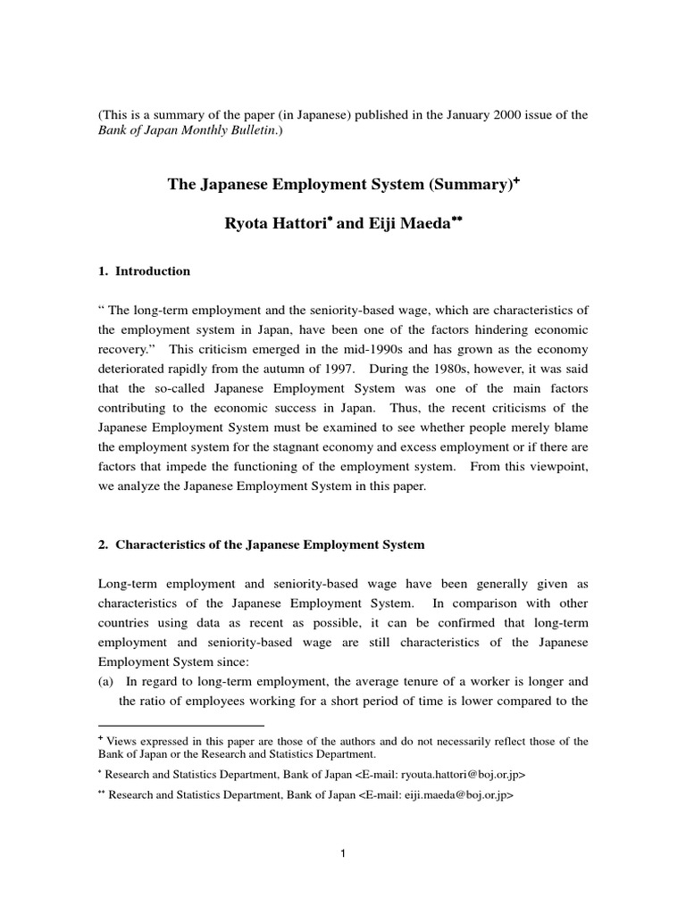 The Japanese Employment System | PDF | Labour Economics | Unemployment