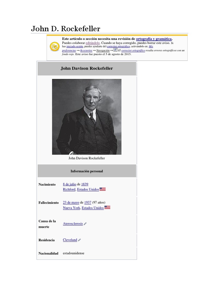 John D. Rockefeller: Vida y Legado | PDF | John D. Rockefeller ...