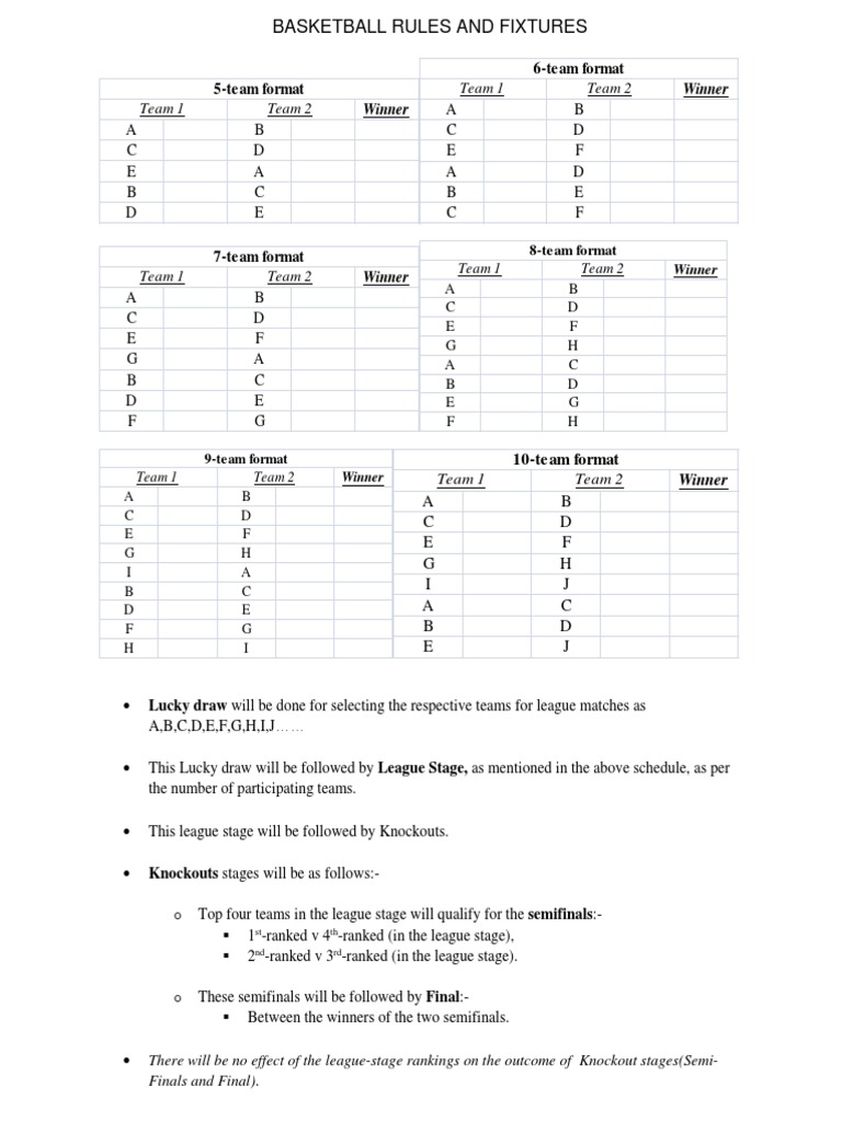 Team 1 Team 2 Team 1 Team 2: 5-Team Format 6-Team Format | PDF ...