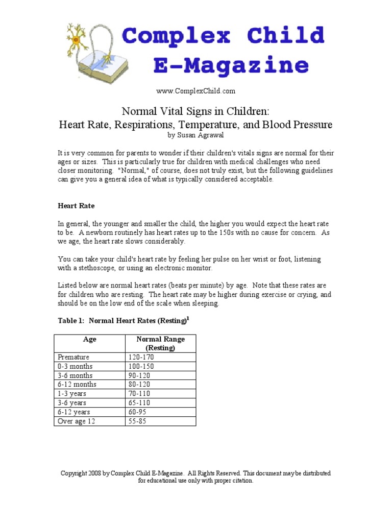 Normal Range of Vital Signs For Children | PDF