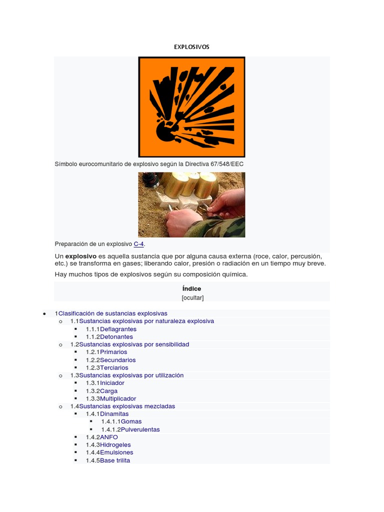 Clasificación y tipos de explosivos | PDF | Material explosivo | Química