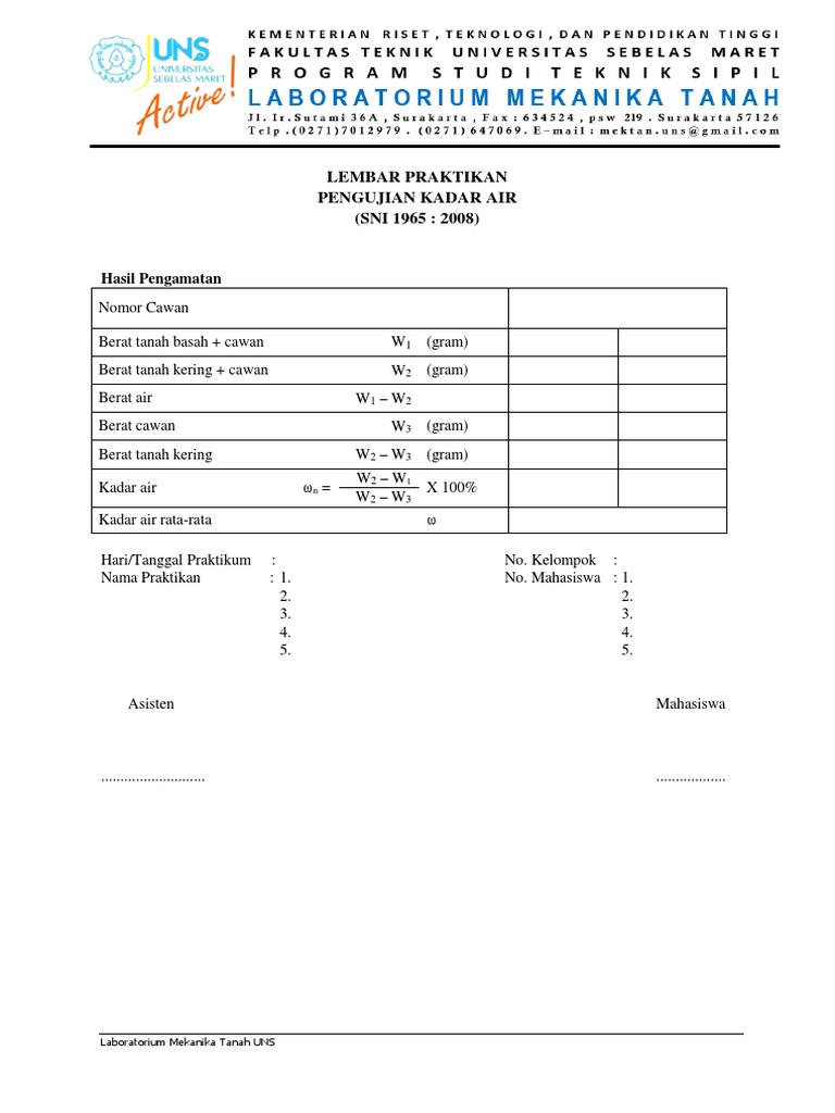 Form Pengujian Kadar Air (PRAKTIKUM) | PDF