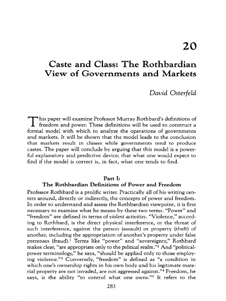 Caste and Class: The Rothbardian View of Governments and Markets | PDF ...