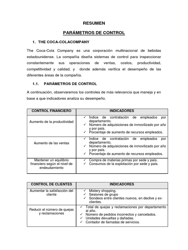 Parametros de Control | PDF | Planificación | Calidad (comercial)