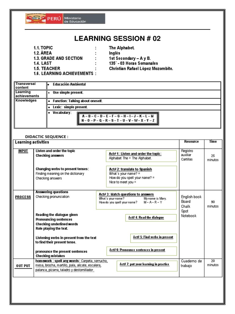 Learning Session 02 - 1º A 5º - CV | PDF | Reading Comprehension | Question