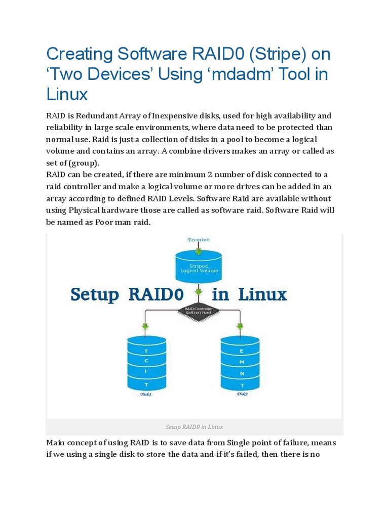 Creating Software RAID0 (Stripe) On Two Devices' Using Mdadm' Tool in Linux | Download Free PDF ...