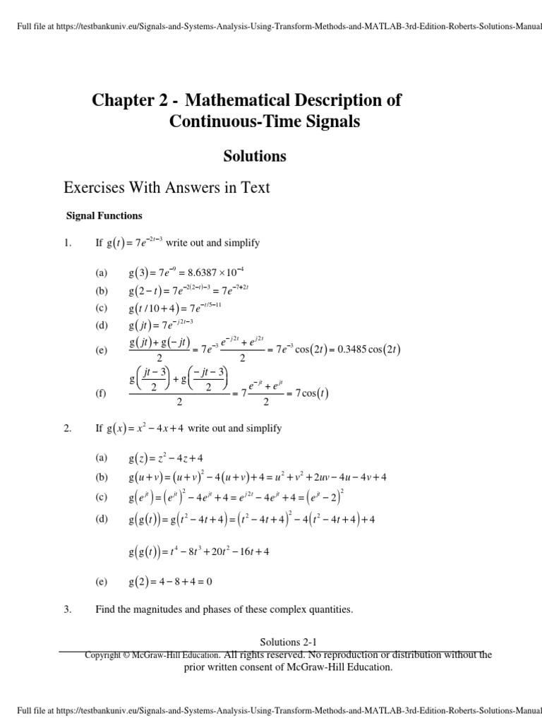 Signals and Systems Analysis Using Transform Methods and MATLAB 3rd ...
