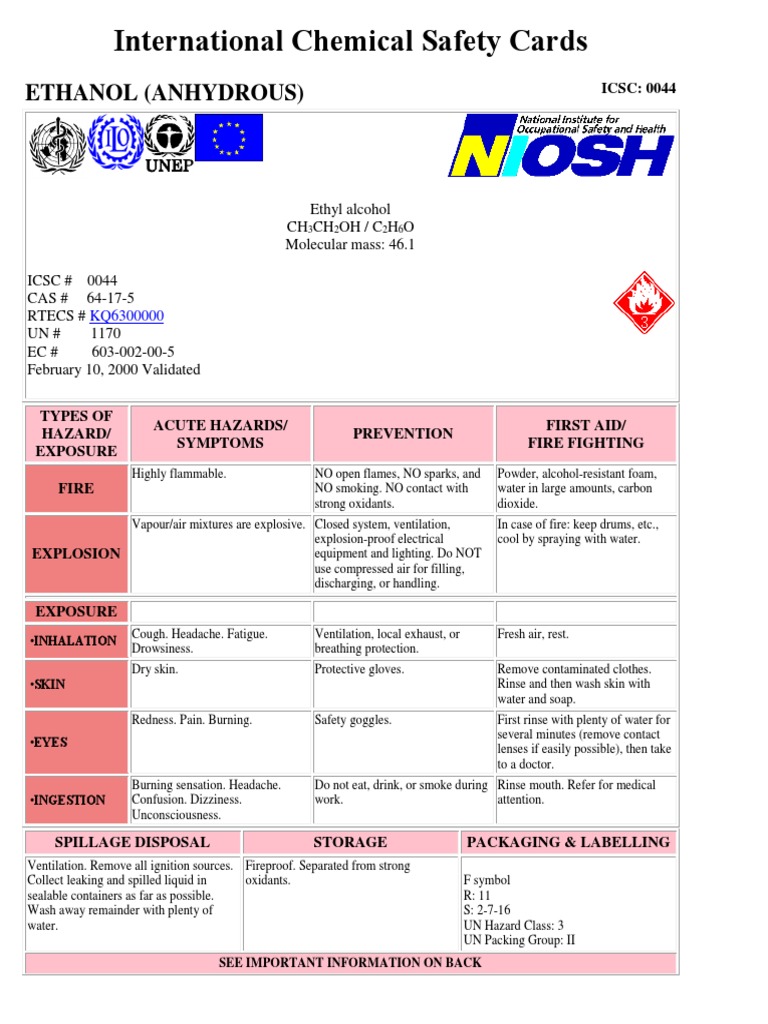 International Chemical Safety Cards Ethanol | PDF | Ethanol | Chemistry