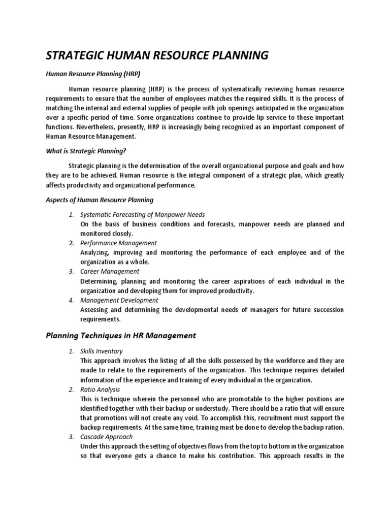 Strategic Human Resource Planning | PDF | Human Resource Management ...