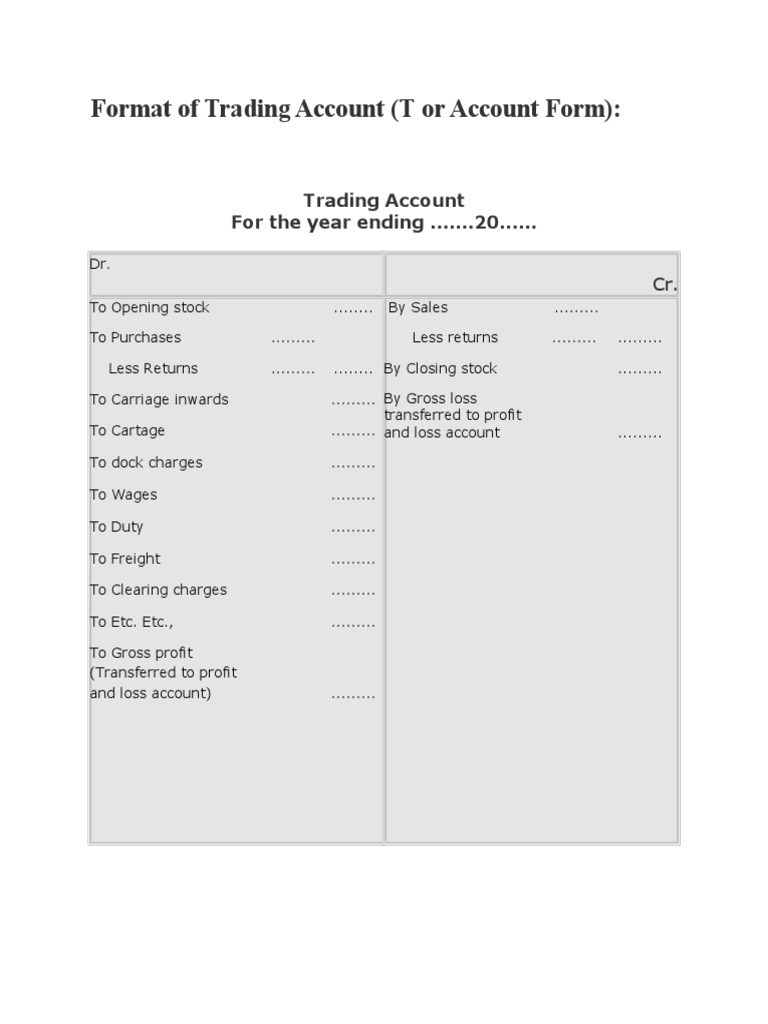 Format of Trading Account | PDF | Debits And Credits | Expense