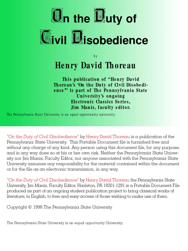 "On The Duty of Civil Disobedience" by Henry David Thoreau | PDF