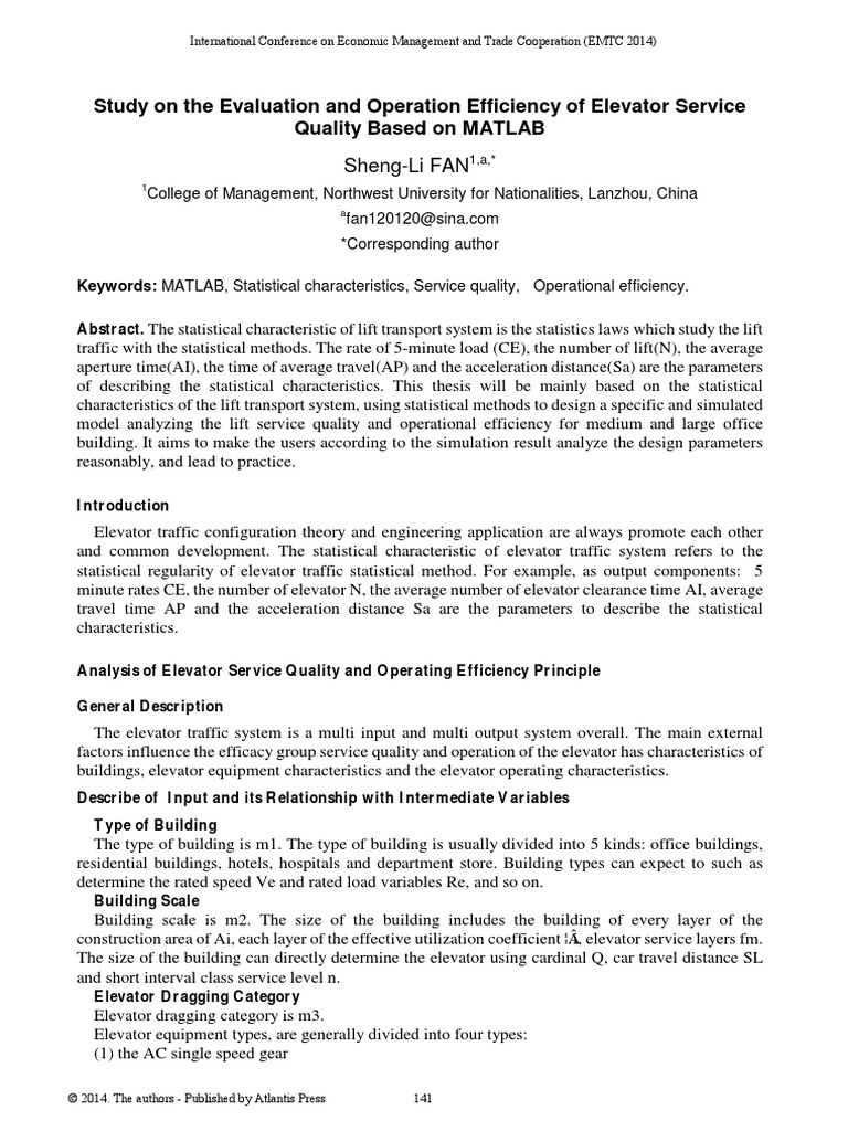 Study On The Evaluation and Operation Efficiency of Elevator Service ...